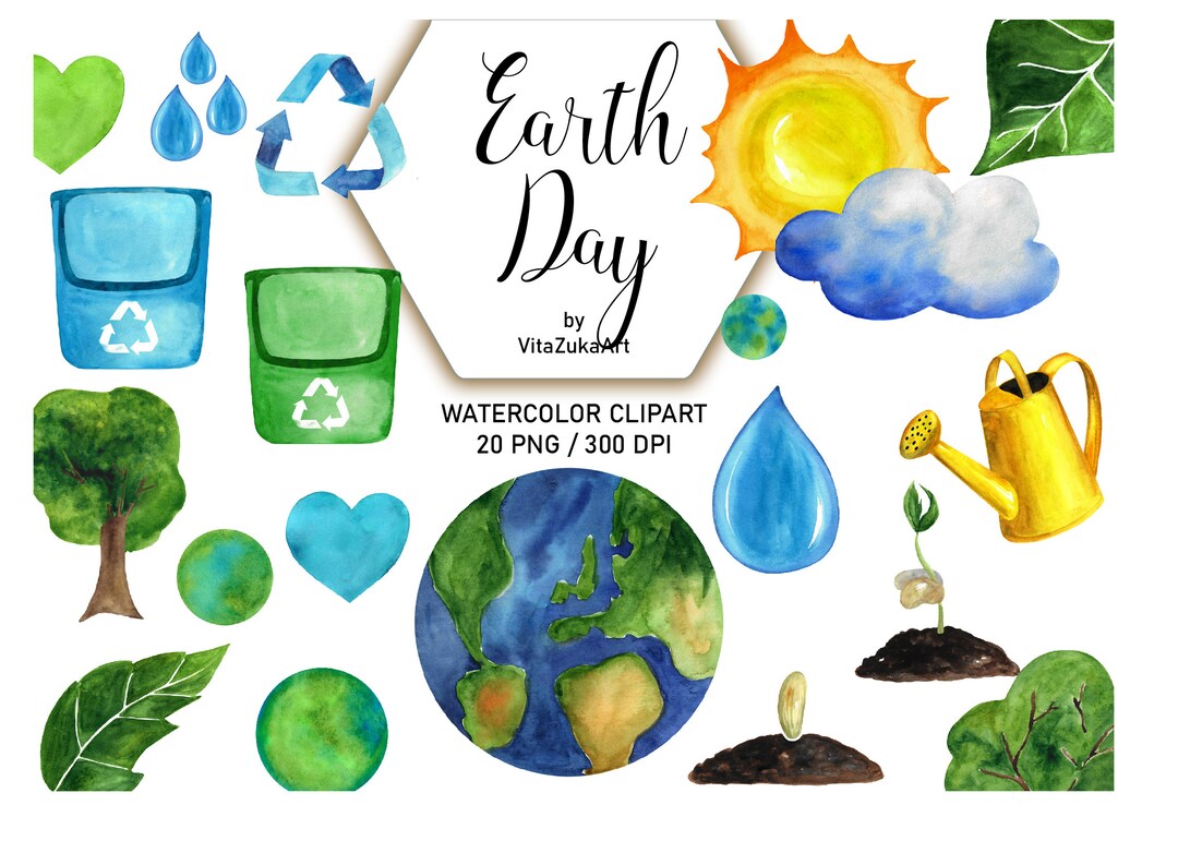 Earth Day Watercolor Clipart Set: Ecology PNG Pack (digital Download ...