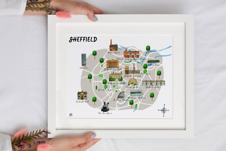 Sheffield Illustrated Map - Digital Download | Printable City Art, UK ...