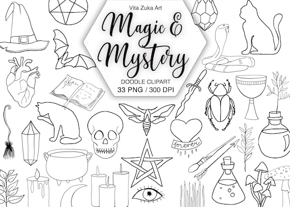 Magic Elements Clipart Set Witch Graphic Clipart Alchemy | Etsy