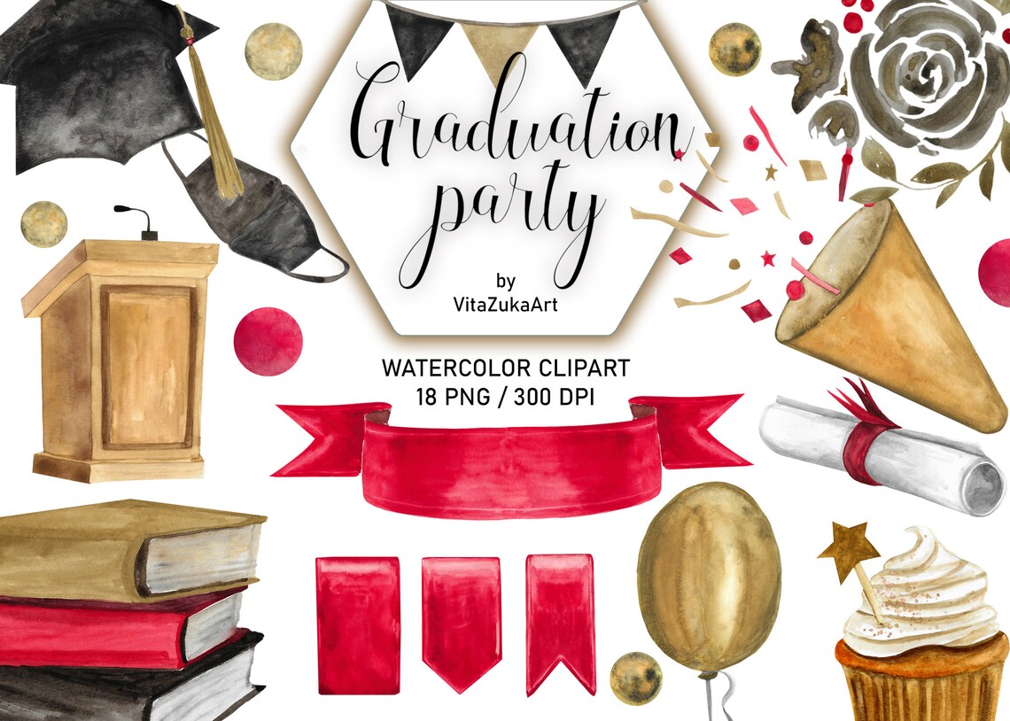 Watercolor Graduation Clipart Student Graduation Clipart | Etsy