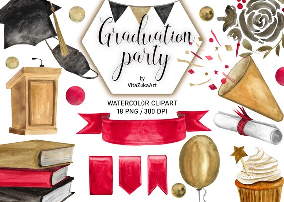 Watercolor Graduation Clipart Student Graduation Clipart | Etsy
