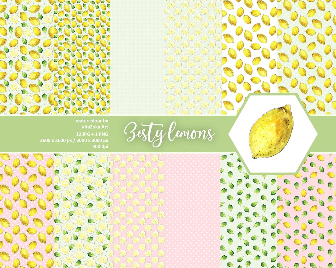 Lemon Digital Paper, Zesty Fruit Pattern, Lemon Pattern Pack ...