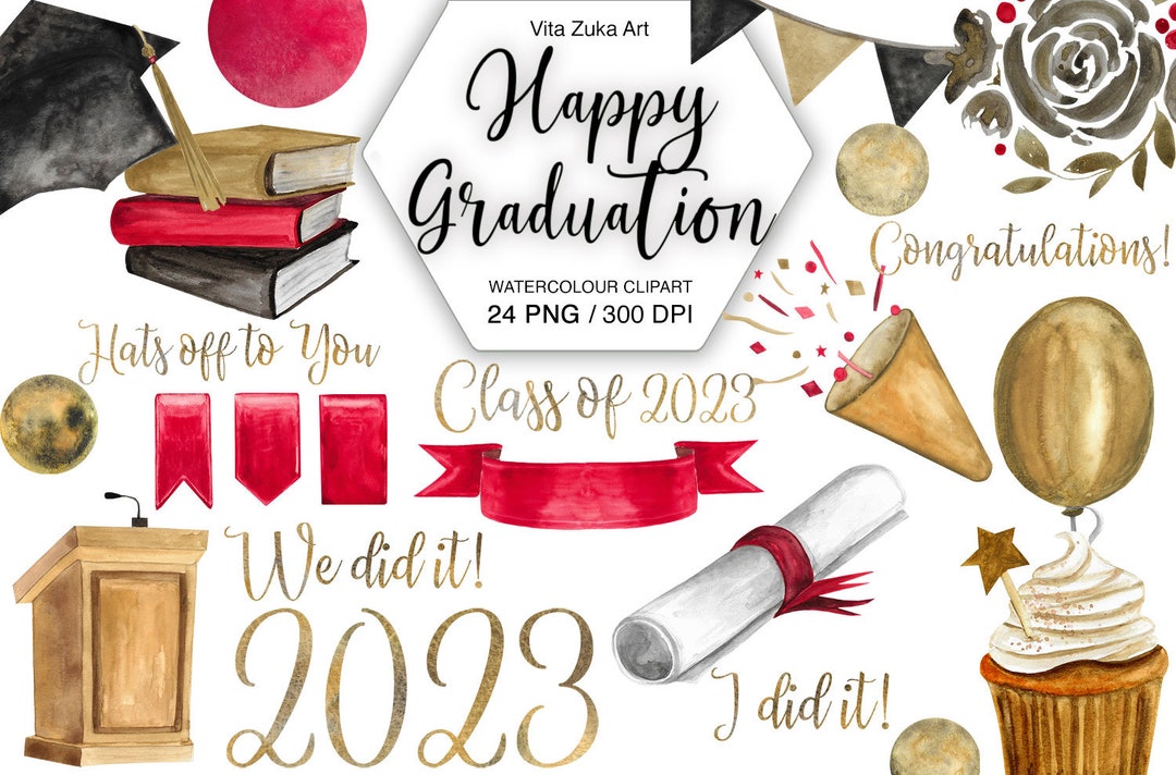 Watercolor Graduation Clipart Student Graduation Clipart - Etsy UK