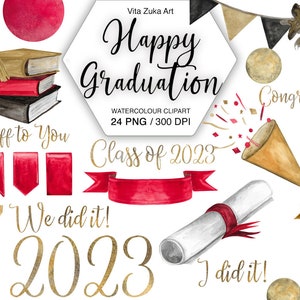Watercolor Graduation Clipart Student Graduation Clipart - Etsy UK
