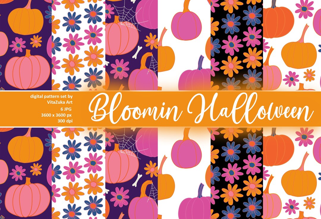 Halloween Digital Paper Pack: Pumpkin & Flowers, Scrapbooking (digital ...