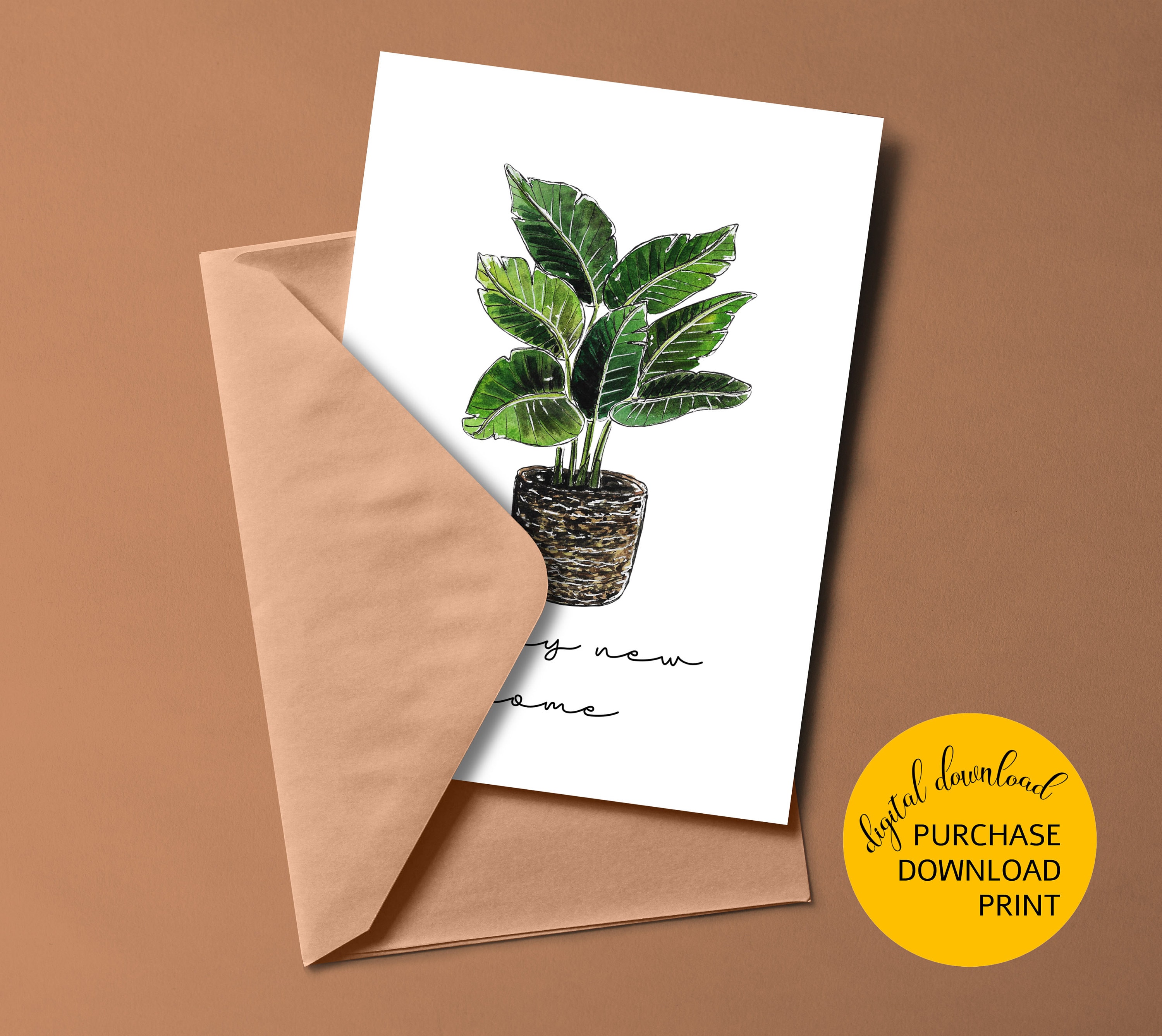 House Plant Greeting Card, Printable Greeting Card, Happy New Home Card ...