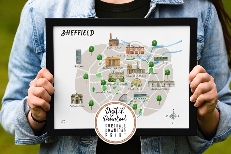Sheffield Illustrated Map - Digital Download | Printable City Art, UK ...