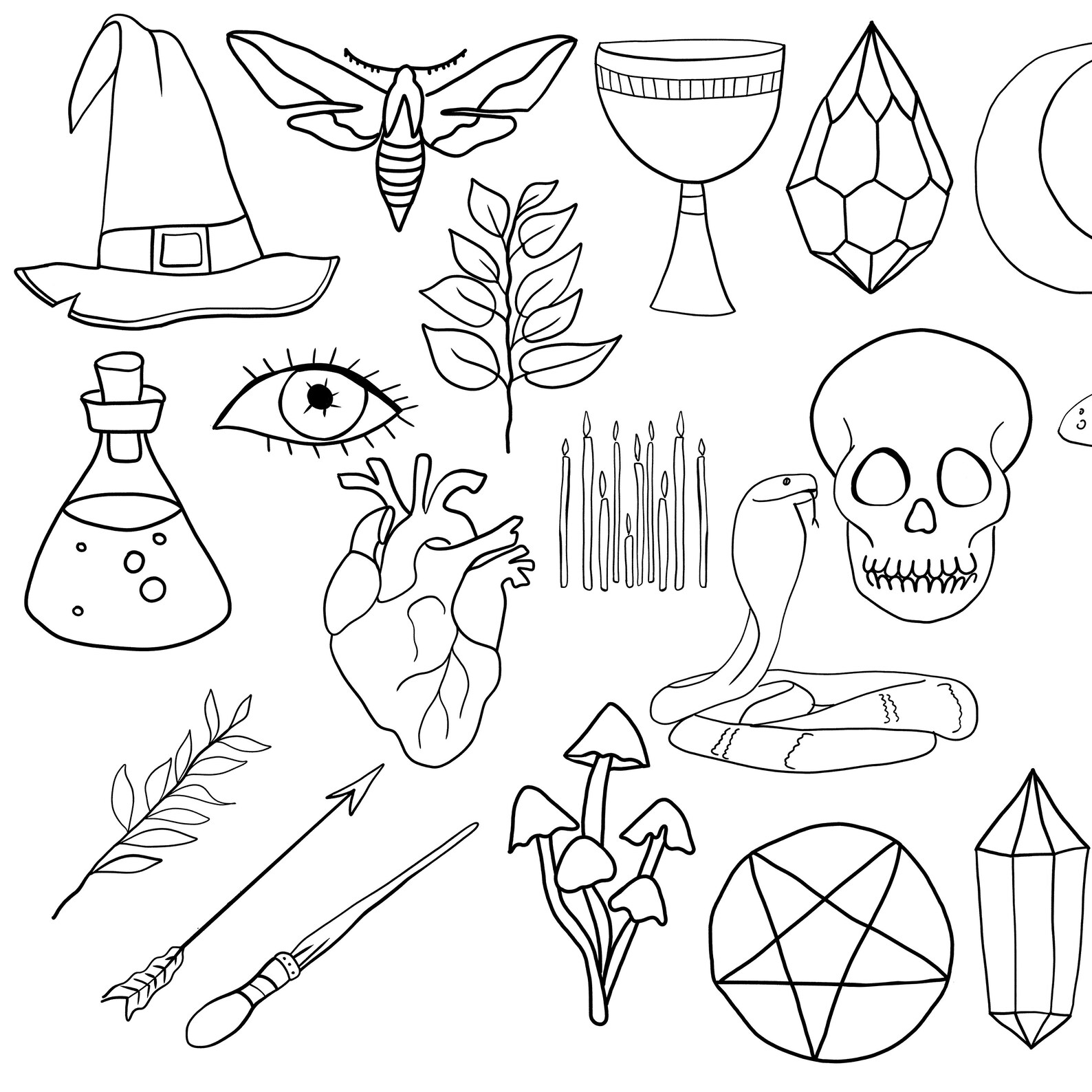 Magic Elements Clipart Set, Witch Graphic Clipart, Alchemy PNG, Magic ...