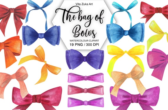 Watercolor Bow Clipart Colorful Bows PNG Set Bow Watercolor - Etsy