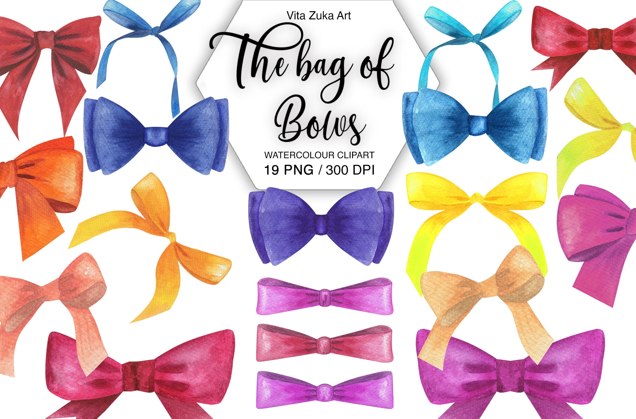 Watercolor Bow Clipart: Colorful Bows PNG Set (digital Download) - Etsy