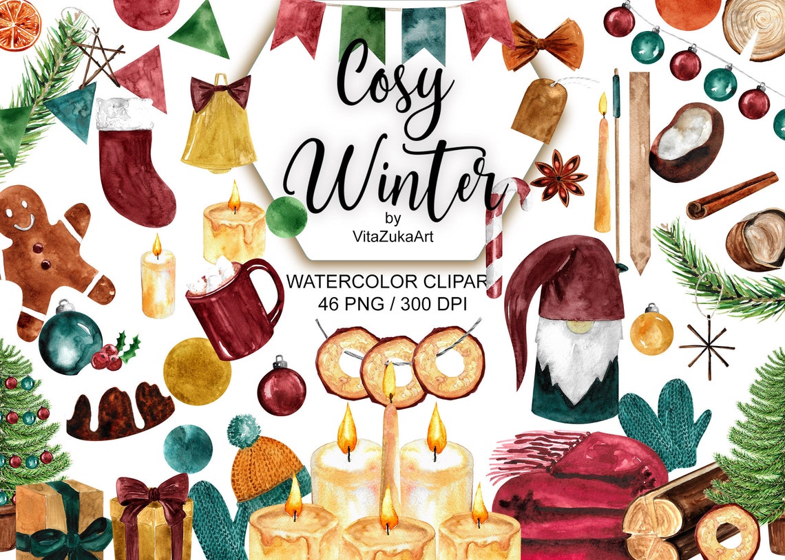 Winter Clipart Watercolor Winter Clipart Set Cosy Winter PNG - Etsy