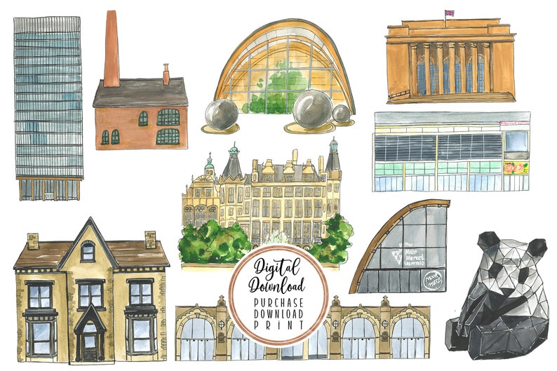 Sheffield Illustrated Map - Digital Download | Printable City Art, UK ...