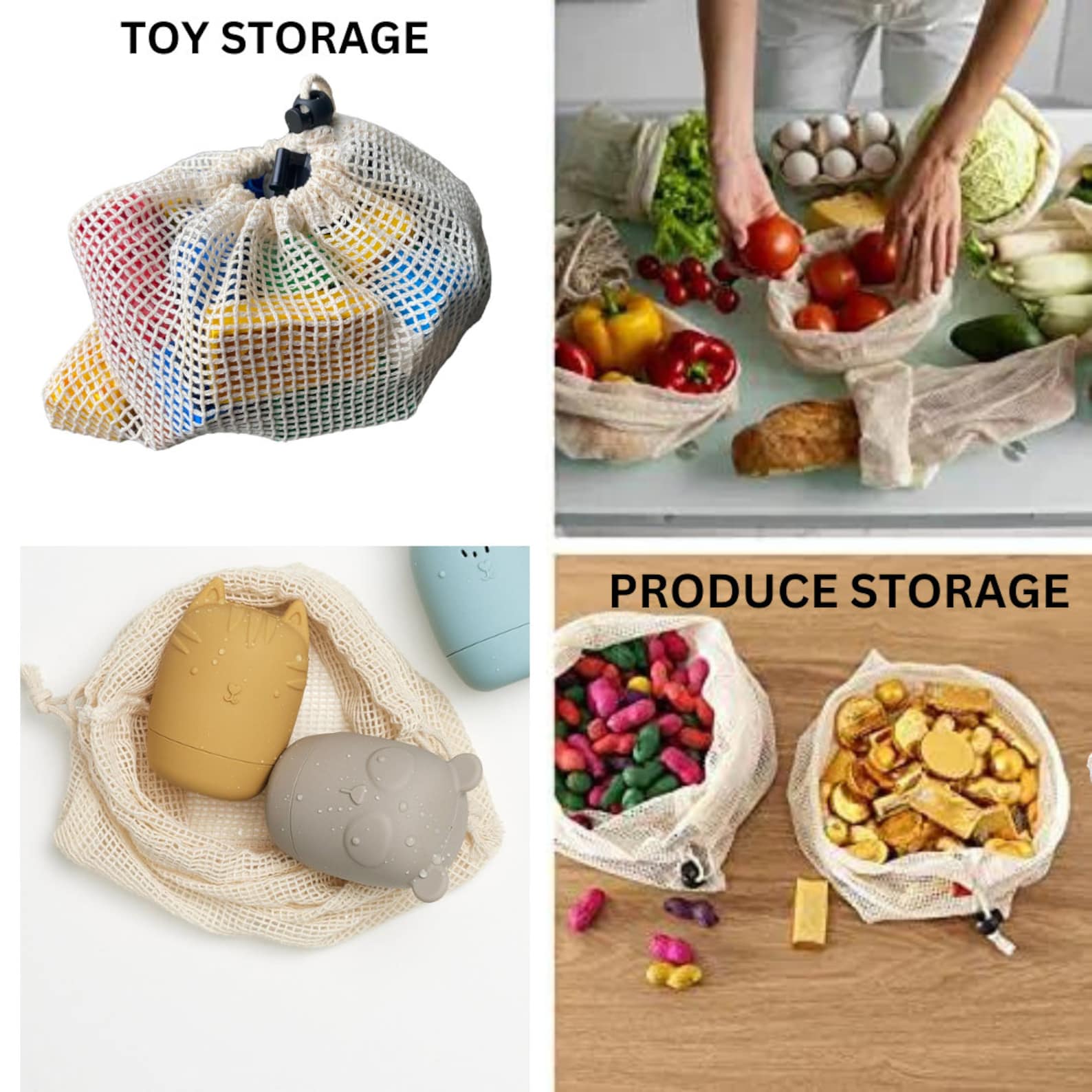 Small Reusable Mesh Bag, Cotton Storage Mesh Bag for Produce, Toys and ...