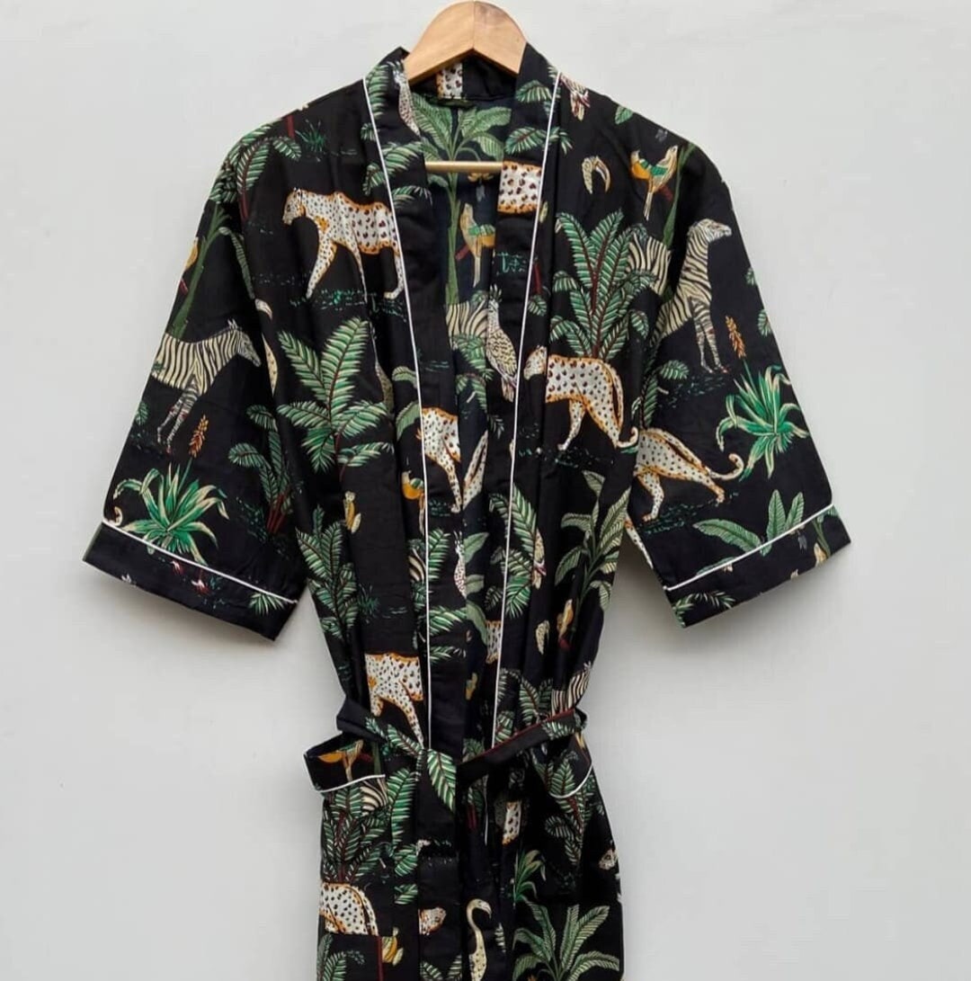 Jungle Safari Cotton Bath Robes, Indian Soft Kimono Dressing Gown ...