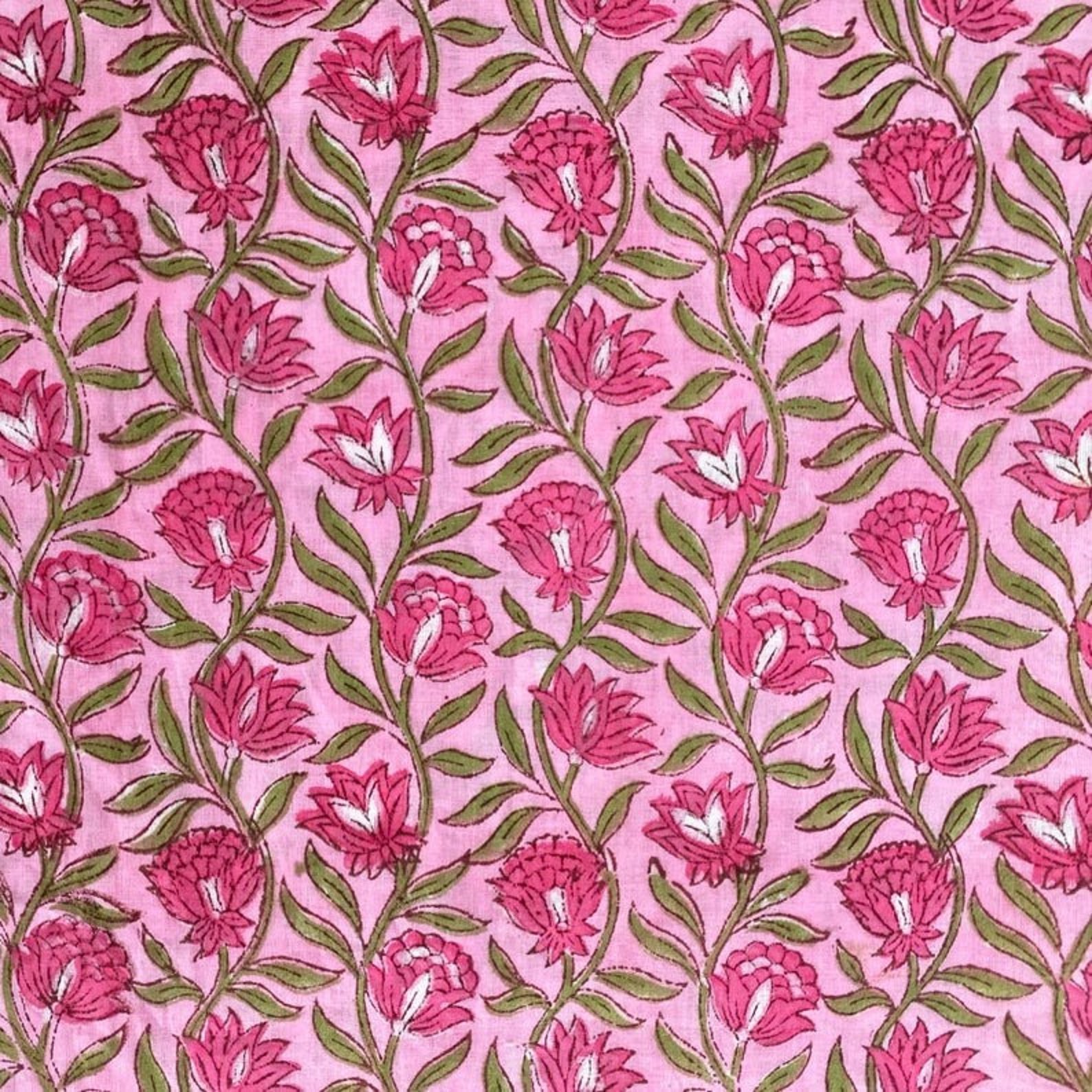 Pink Floral Cotton Fabric Block Print Fabric Indian Fabric - Etsy