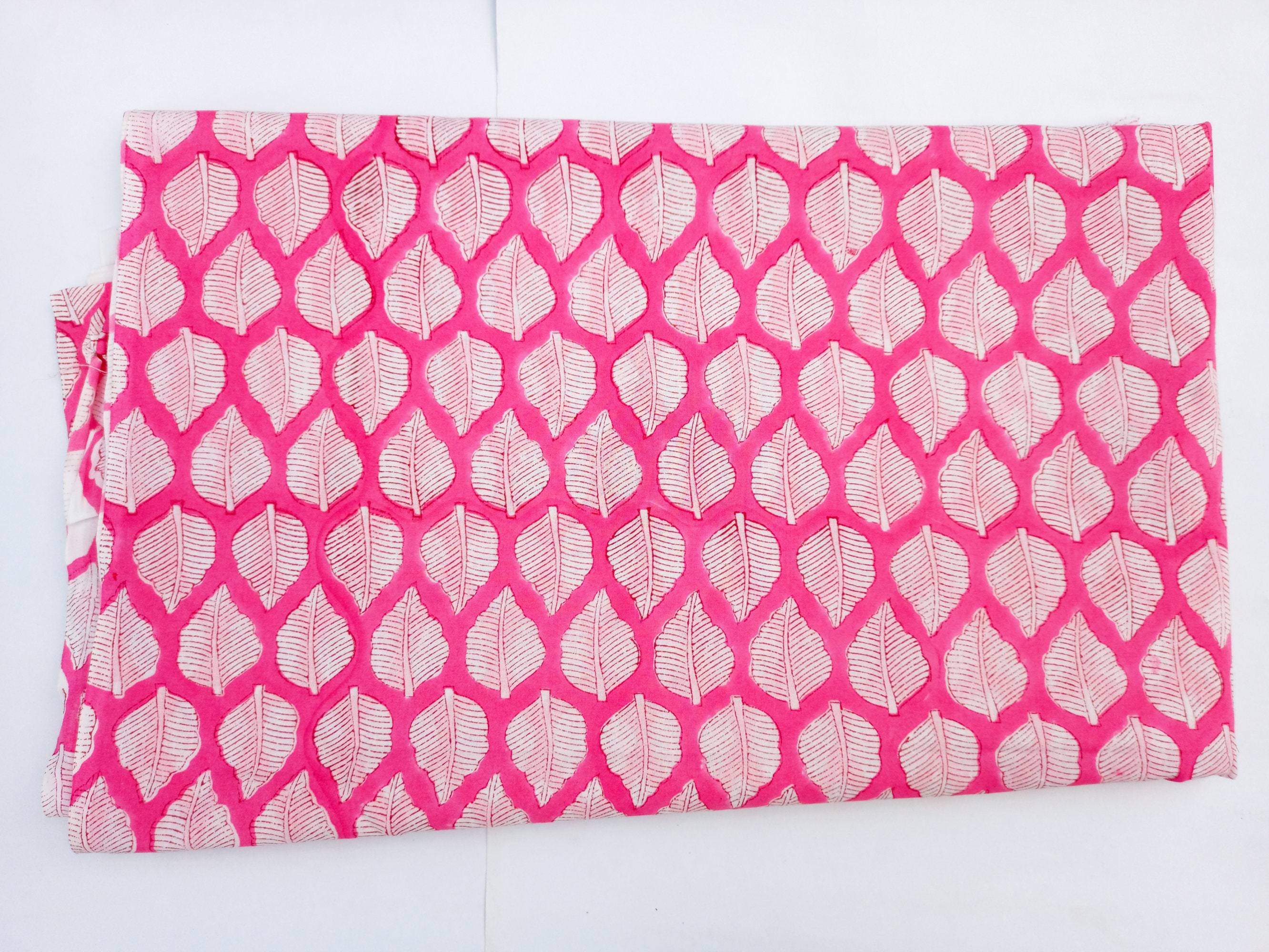 Pink Leaf Print Block Printed Fabric Indian Soft Cotton - Etsy