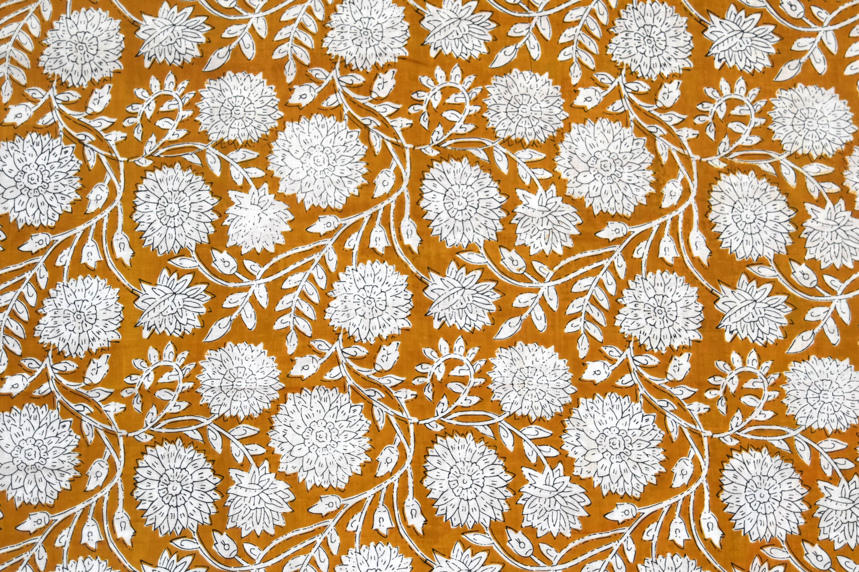Green Floral Print Cotton Fabric Block Print Fabric Indian | Etsy