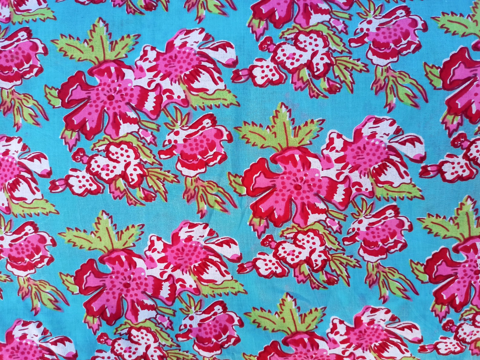 Pink Floral Print Cotton Fabric Indian Block Print Fabric Etsy