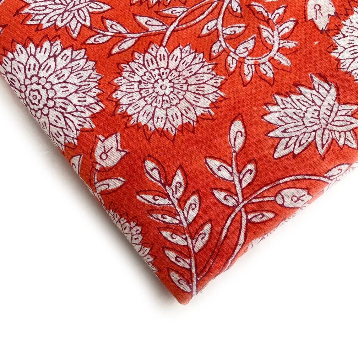 Orange Floral Print Cotton Fabric Indian Block Print Fabric - Etsy
