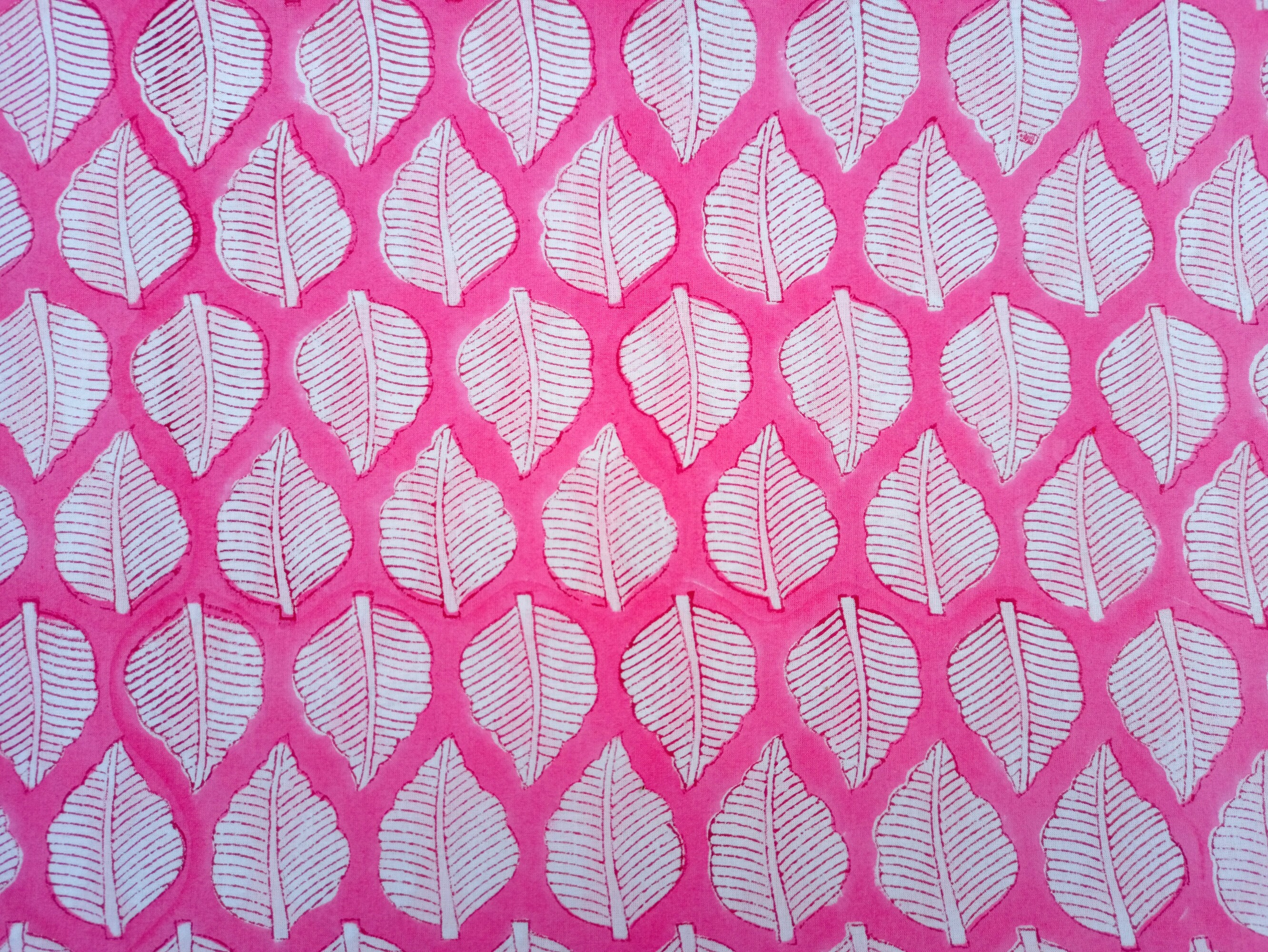 Pink Leaf Print Block Printed Fabric Indian Soft Cotton - Etsy