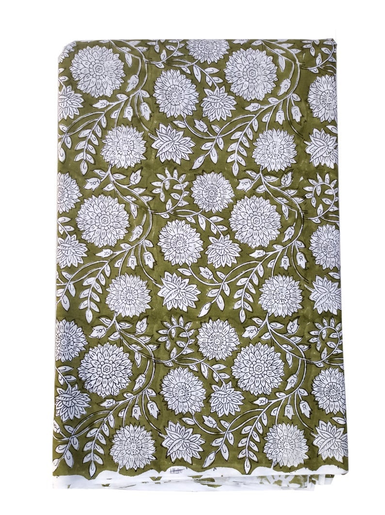 Green Floral Print Cotton Fabric Block Print Fabric Indian | Etsy