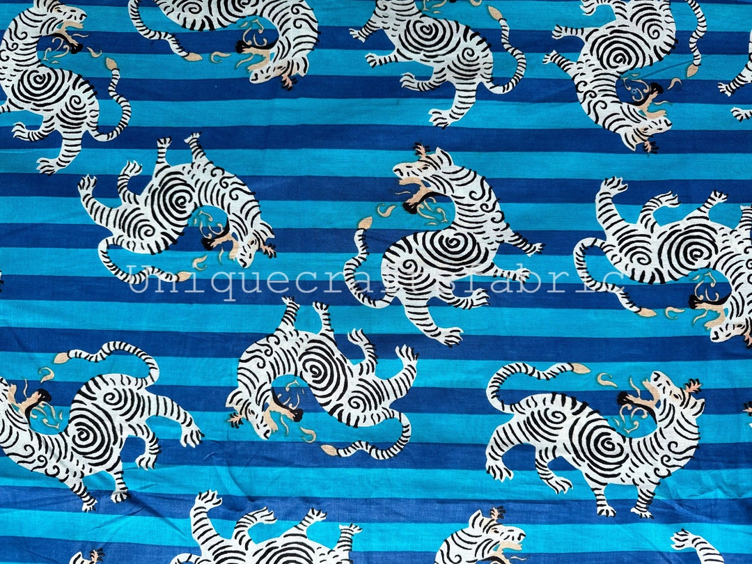 Sky Blue Dragon Print Fabric Animal Print Fabric Indian - Etsy