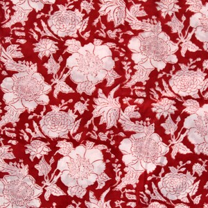 Red Floral Print Cotton Fabric, Indian Block Print Fabric, Hand Printed ...