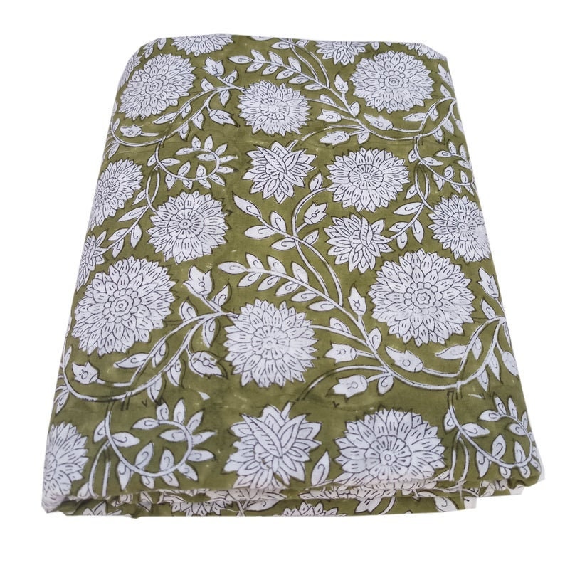 Green Floral Print Cotton Fabric Block Print Fabric Indian - Etsy