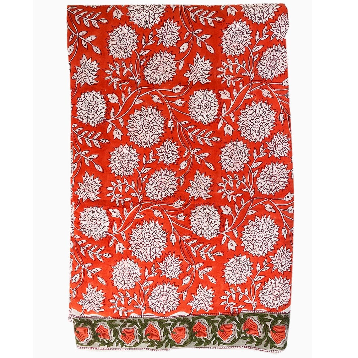 Orange Floral Print Cotton Fabric Indian Block Print Fabric - Etsy