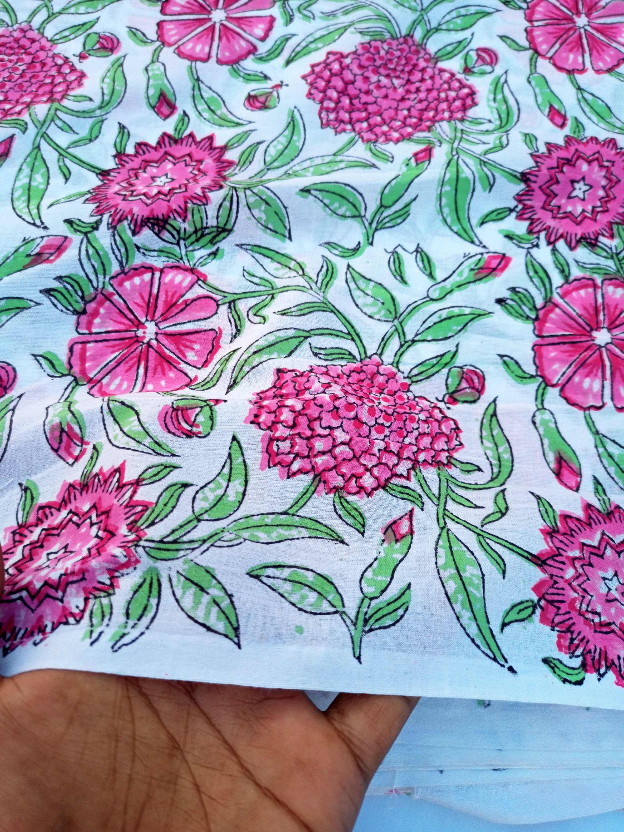 Pink Floral Print Cotton Fabric Indian Block Print Fabric Etsy