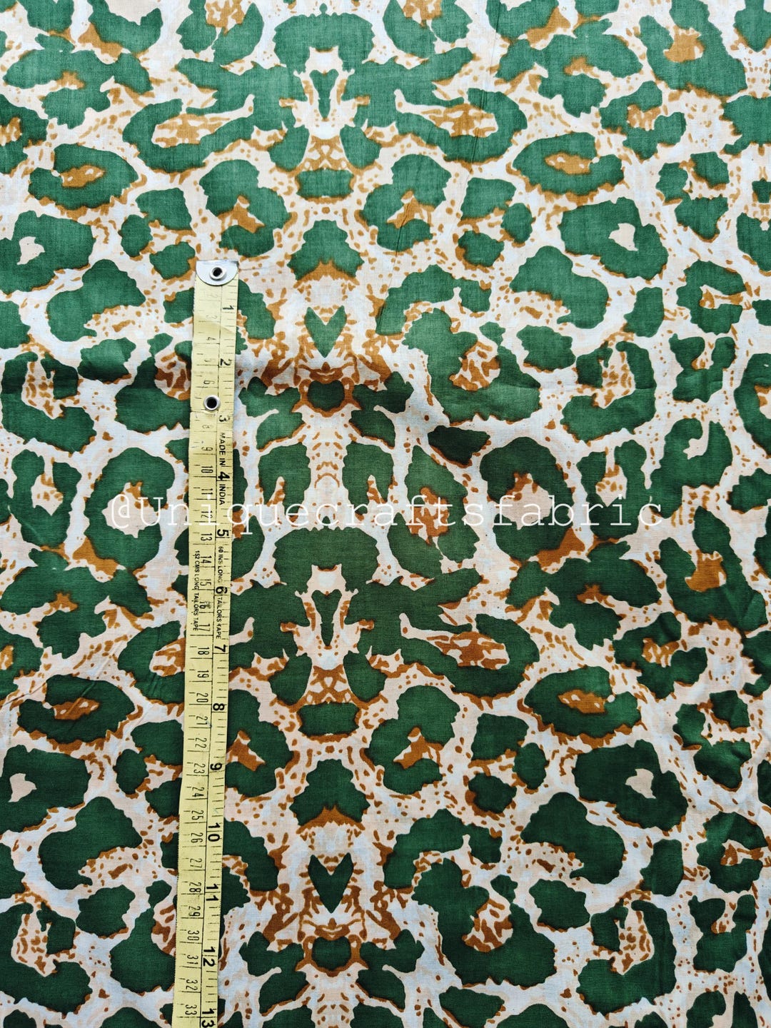 Green Tiger Print Cotton Fabric: Indian Sewing Quilting Fabric by the ...