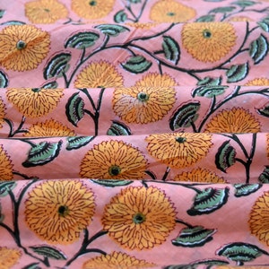 Orange Floral Print Cotton Fabric: Indian Hand Block Print - Etsy
