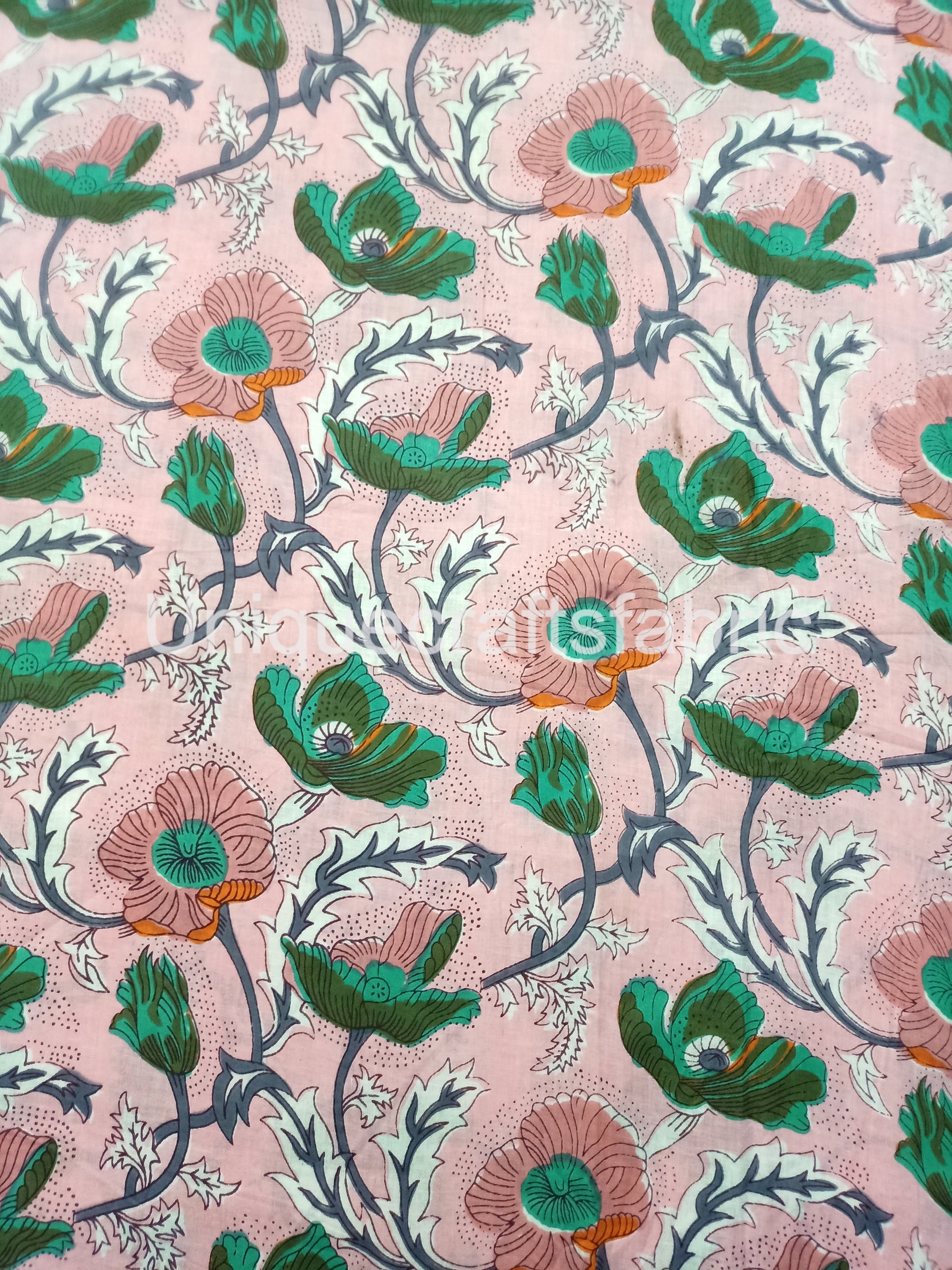 Pink Floral Print Block Print Fabric Sewing Loose Material - Etsy