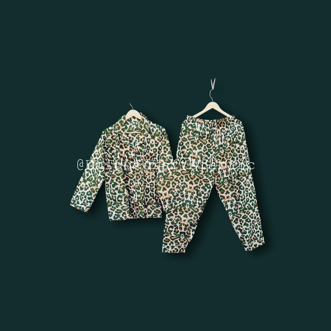 Beautiful Green Leapord Skin Print Matching PJ Set, Handmade Pjs ...