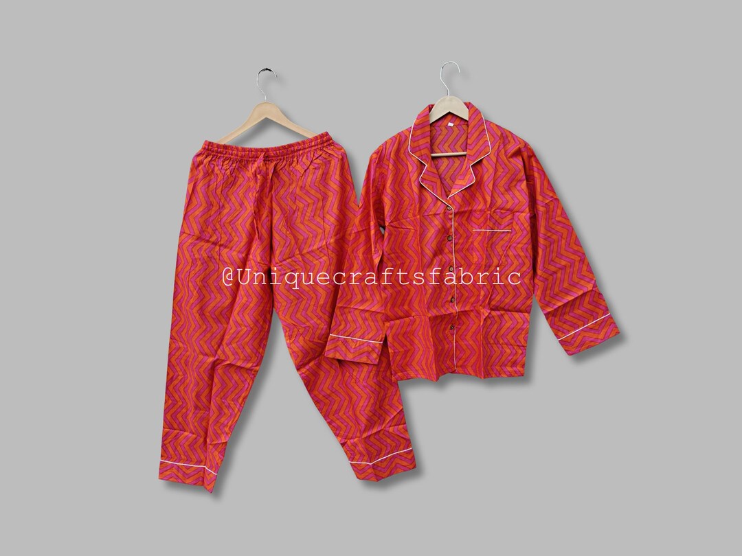 Zig-zag Striped Cotton Pajama Set: Unisex Indian Summer Pjs - Etsy