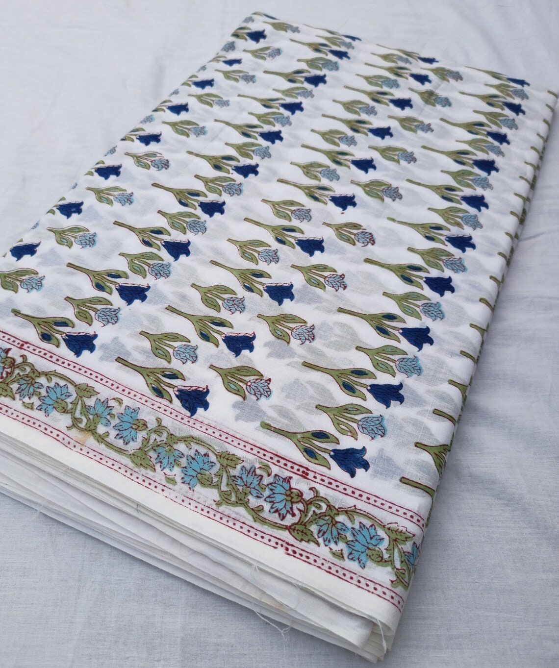 Blue Floral Print Fabric Cotton Fabric Block Print Fabric - Etsy