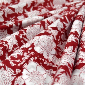 Red Floral Print Cotton Fabric, Indian Block Print Fabric, Hand Printed ...