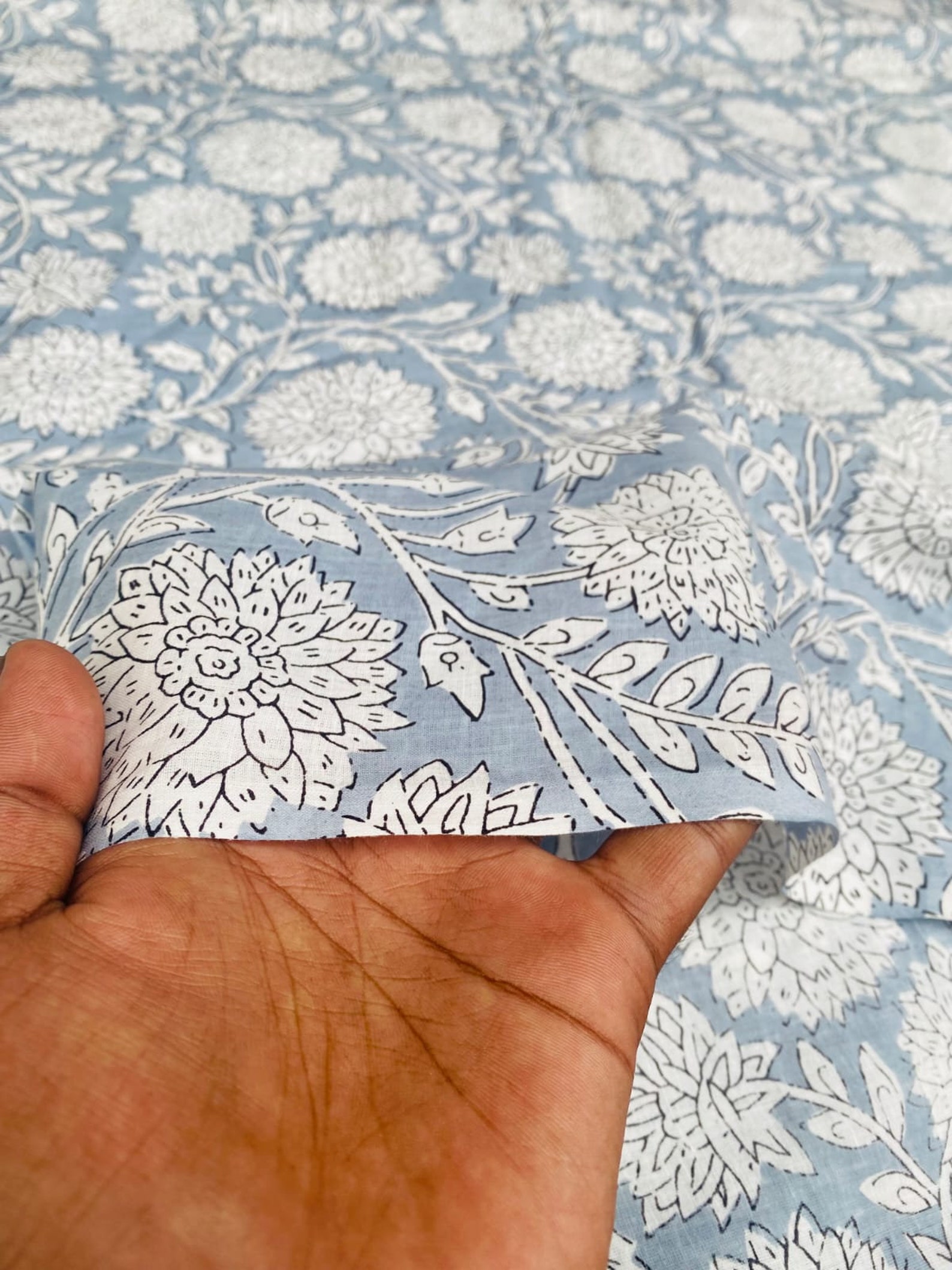 Gray Floral Print Block Print Fabric Indian Cotton Fabric - Etsy