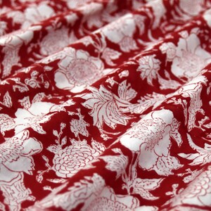 Red Floral Print Cotton Fabric, Indian Block Print Fabric, Hand Printed ...