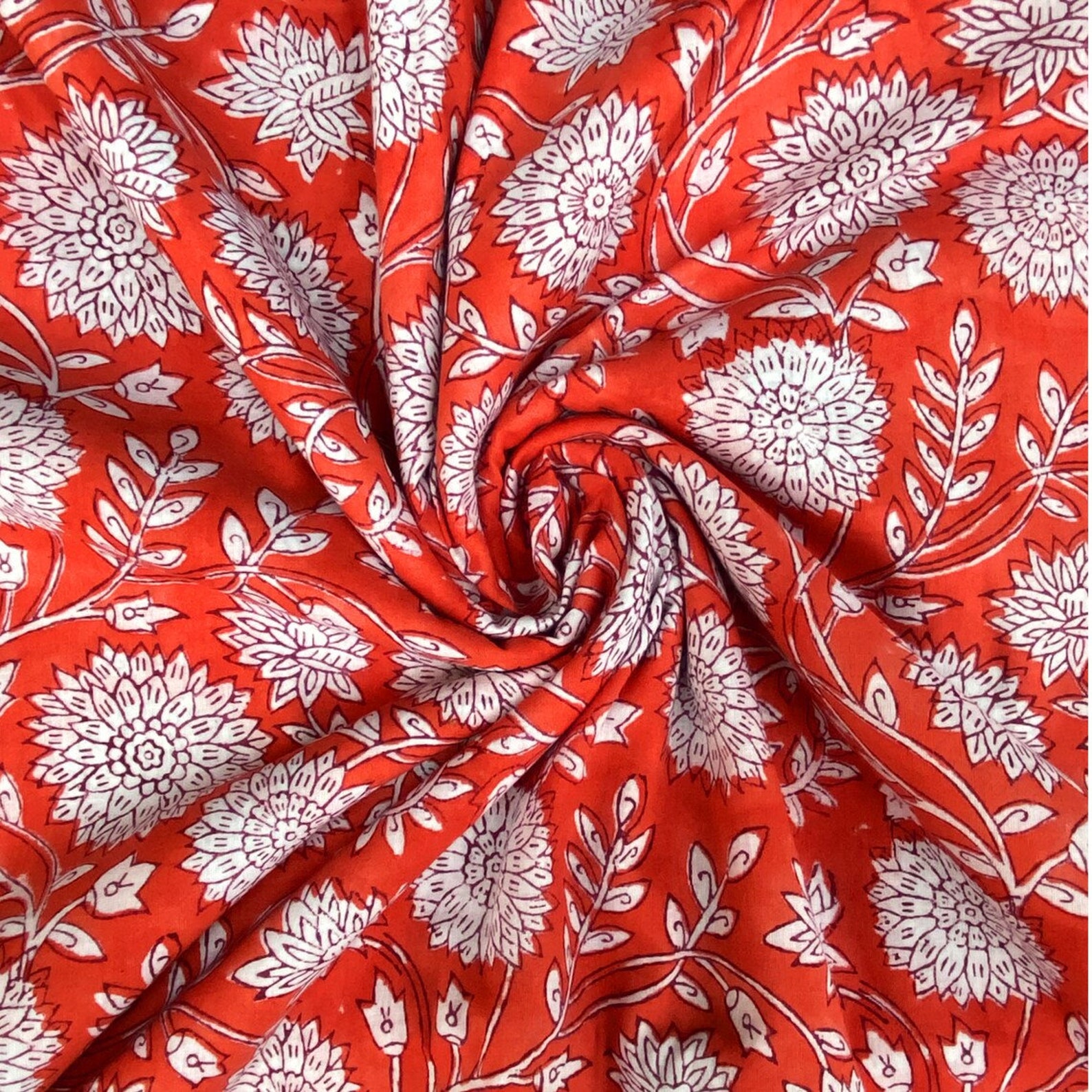 Orange Floral Print Cotton Fabric Indian Block Print Fabric - Etsy