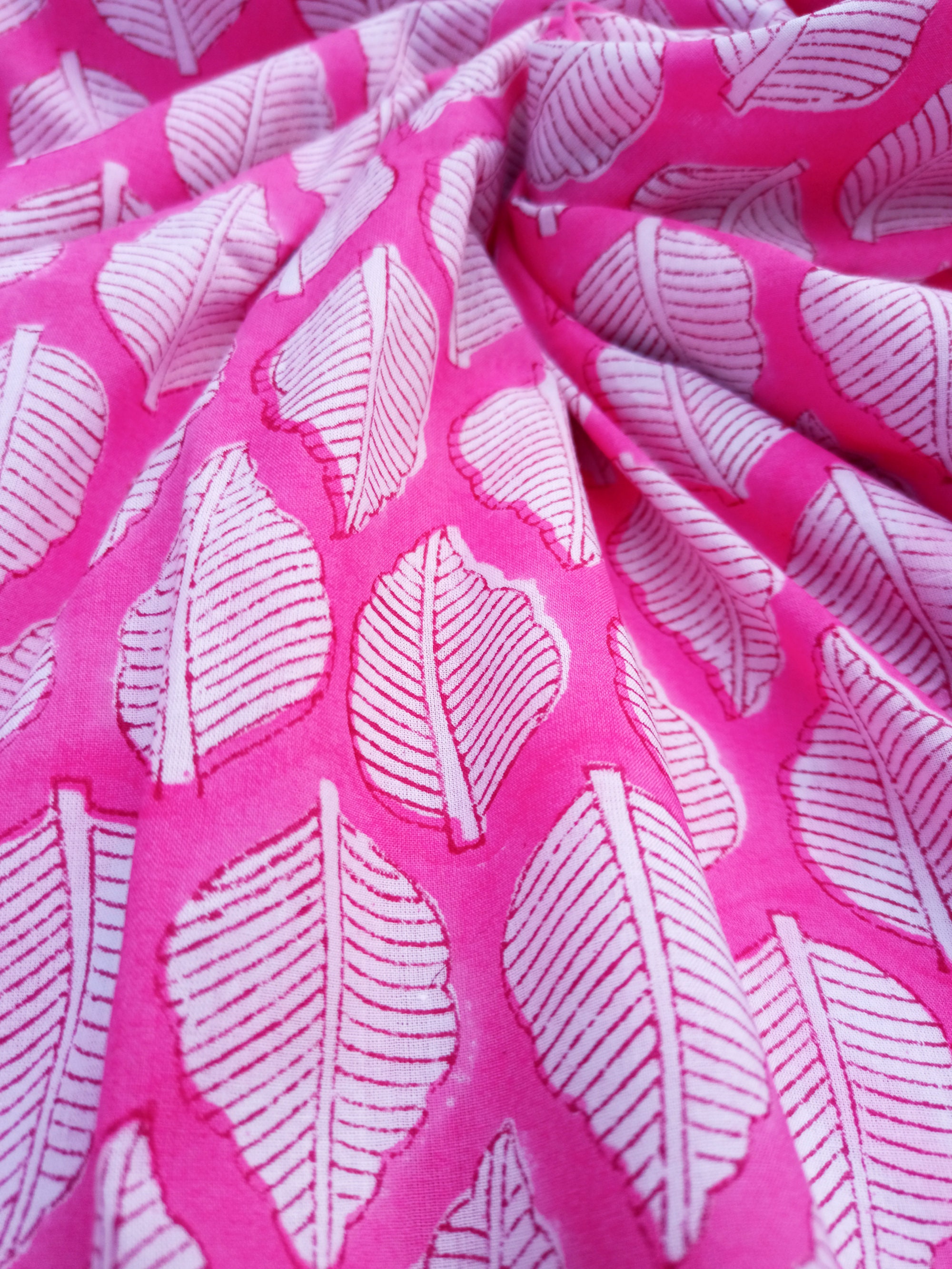 Pink Leaf Print Block Printed Fabric Indian Soft Cotton - Etsy