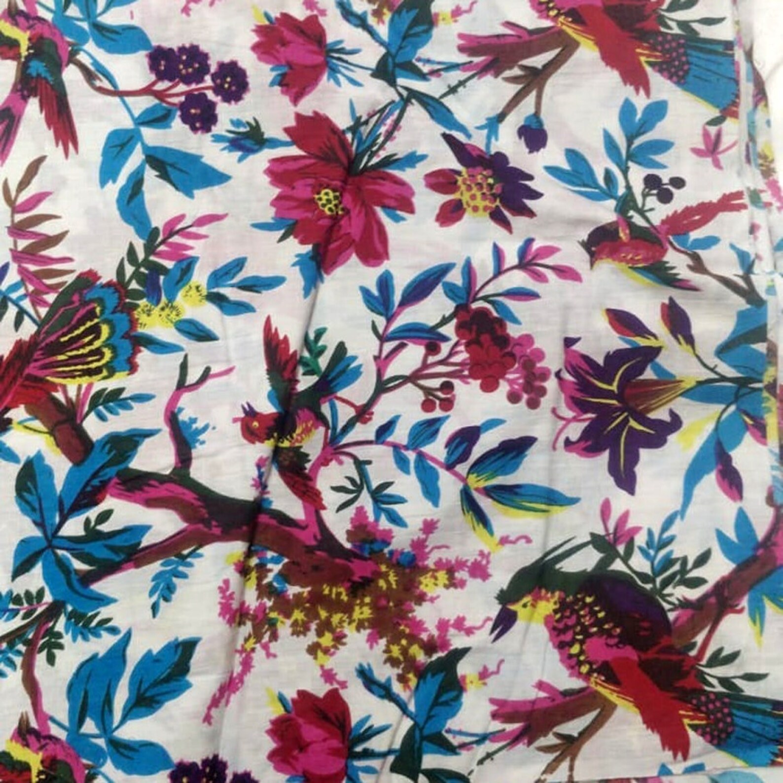 Red Bird Print Cotton Fabric: Indian Sewing Fabric by the Yard - Etsy