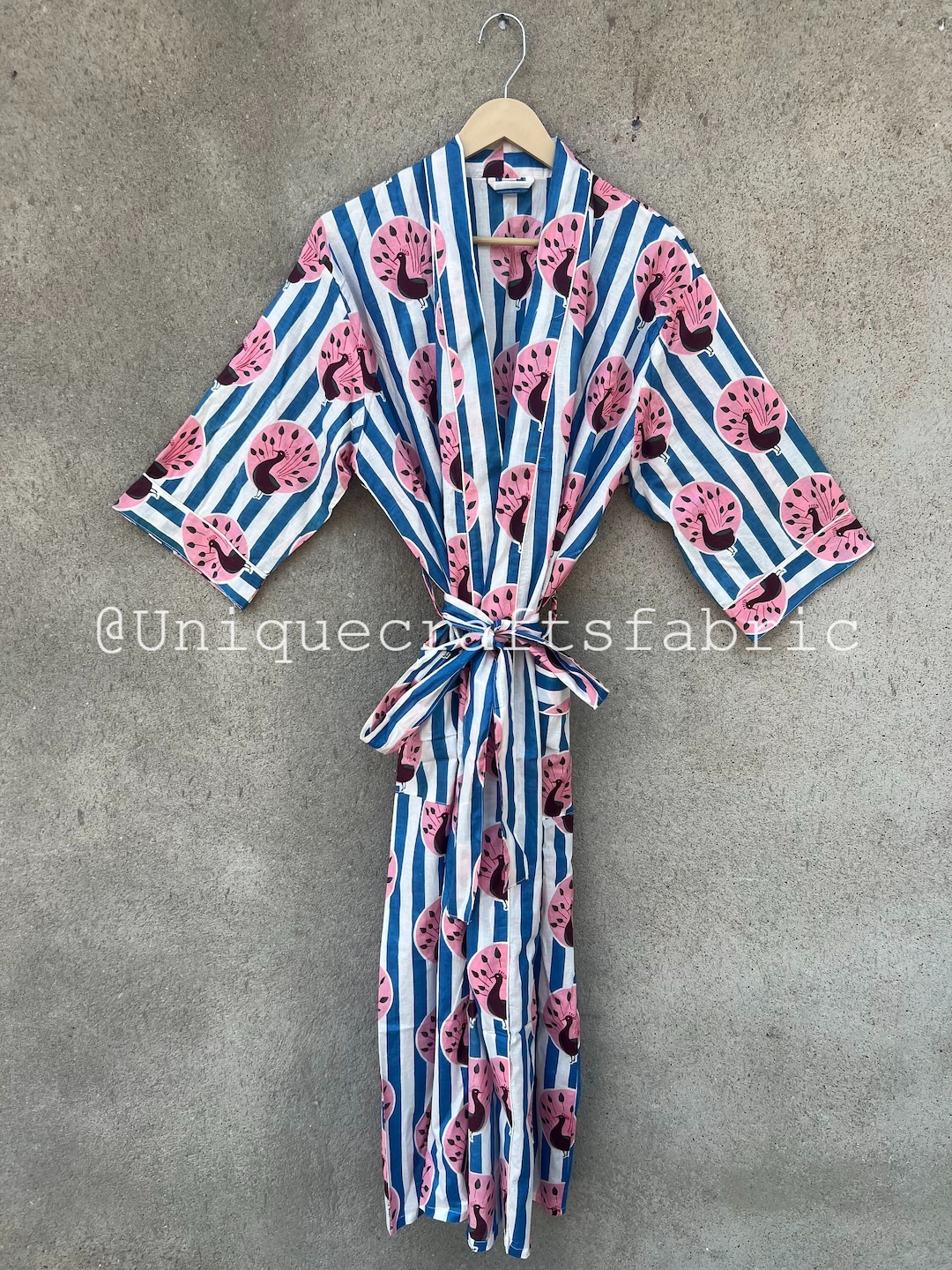 Blue Stripe Printed Kimono, Japanese Kimono, Dressing Gown, Kimono ...