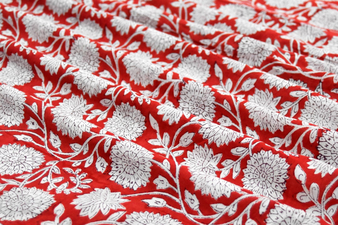 Red Floral Soft Cotton Fabric, Block Print Fabric by the Yard, Womens ...