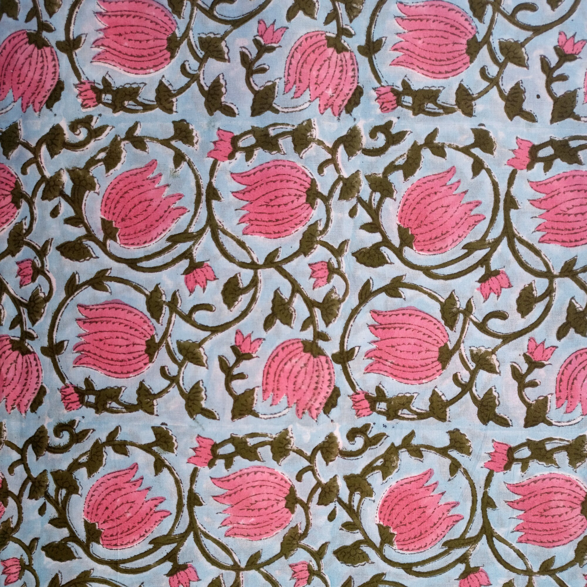 Pink Lotus Print Cotton Fabric Indian Block Print Fabric by | Etsy