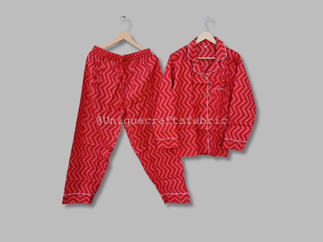 Handmade Cotton Pajama Set: Zig-zag Stripe Nightwear - Etsy