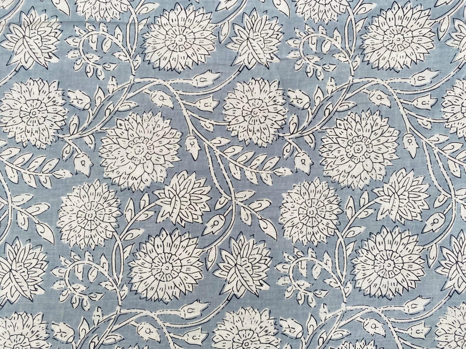 Gray Floral Print Block Print Fabric Indian Cotton Fabric - Etsy