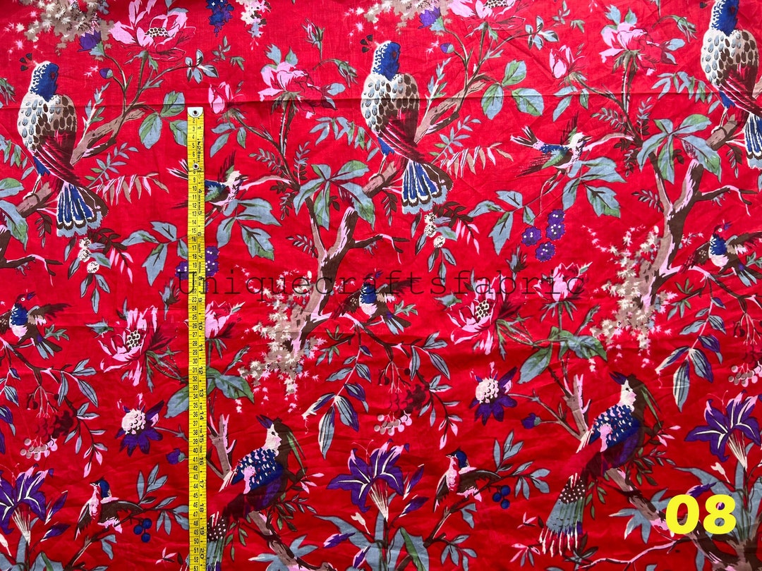 Ofmd Red Bird Print Fabric, Pure Cotton Fabric by the Yard, Kimono ...