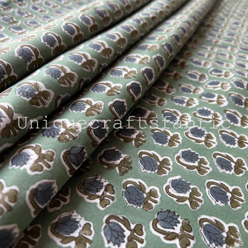 Green Block Print Fabric - Etsy