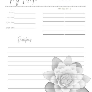 Floral Recipe Cards, 10 Pack Recipe Card, Digital Print, Pkg6 - Etsy